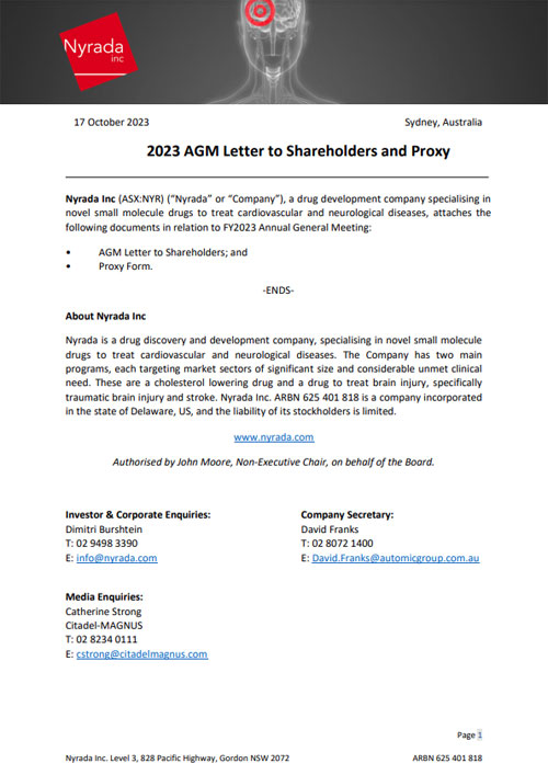 Annual General Meeting | Nyrada - Biotechnology Company