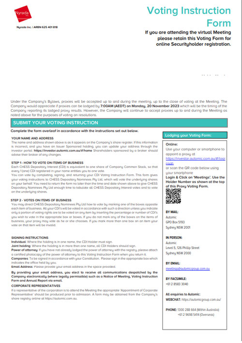 Annual General Meeting | Nyrada - Biotechnology Company